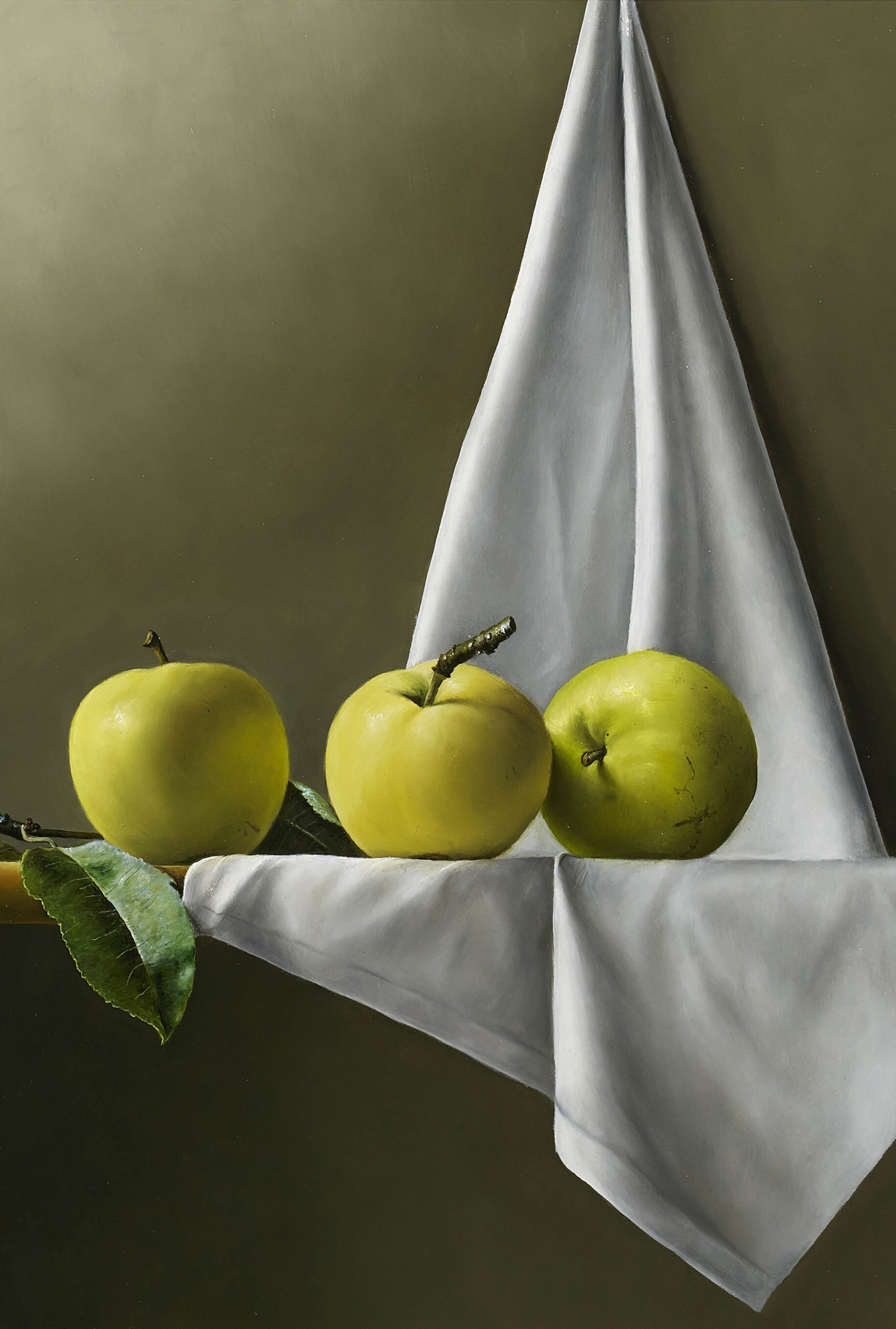 Johan De Fre, 1. Three Apples on the Shelf, oil on panel, 20 x 16 ins ...