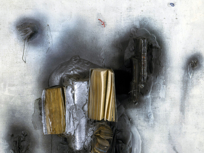 John Latham, Seein's Believin, 1961, Books, wire mesh, plaster, paint ...
