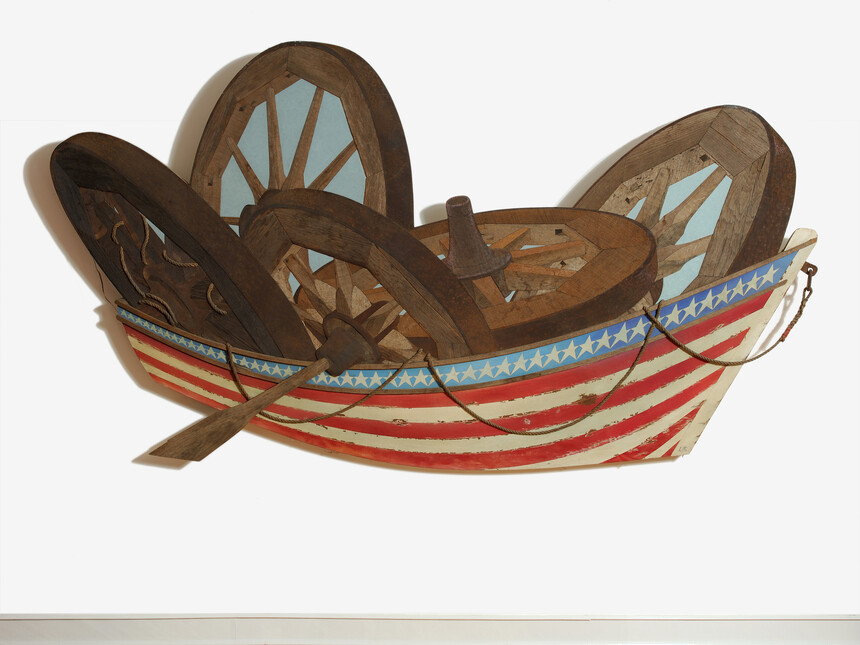 Frank Litto, Row Boat, 2000 52 x 96 x 2 inches, wood, paint, rope, sand ...