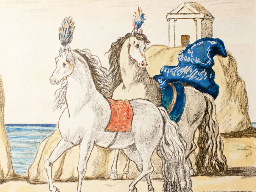 Giorgio de Chirico, I cavalli di Achille, 1971. Litografia colorata a ...