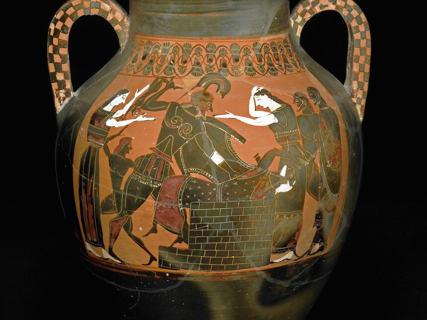 Pottery: black-figured amphora: the death of Priam. Greek, 550BC-540BC ...