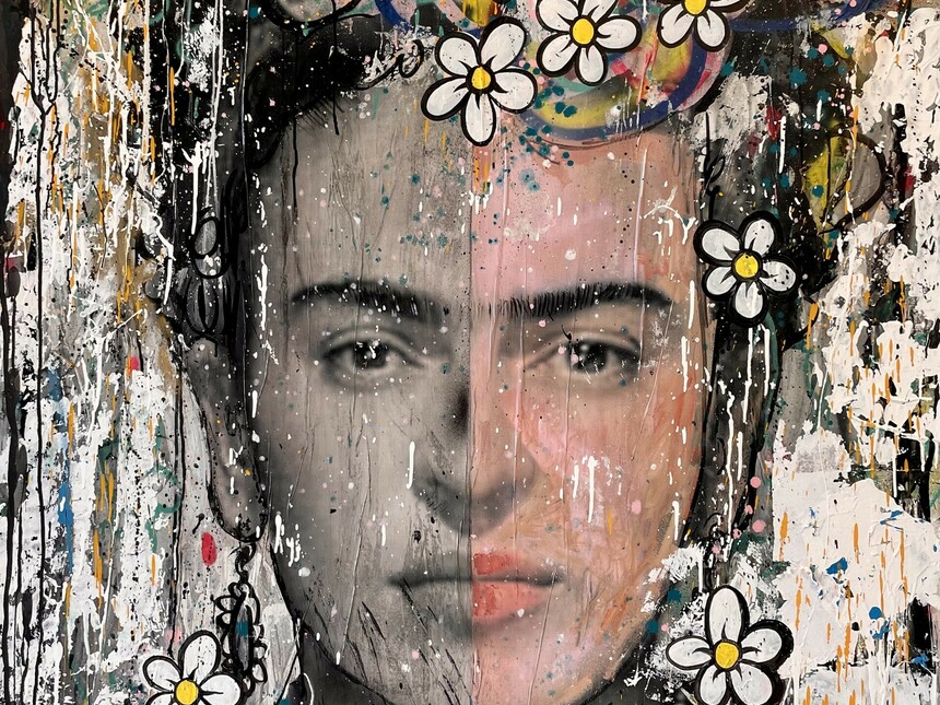Andrew Cotton, Frida Kahlo (Broken column), mixed media on canvas ...